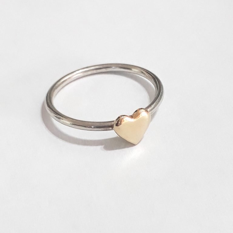 Sterling Silver with 9ct Gold Heart Stack Ring | Goldfish Jewellery